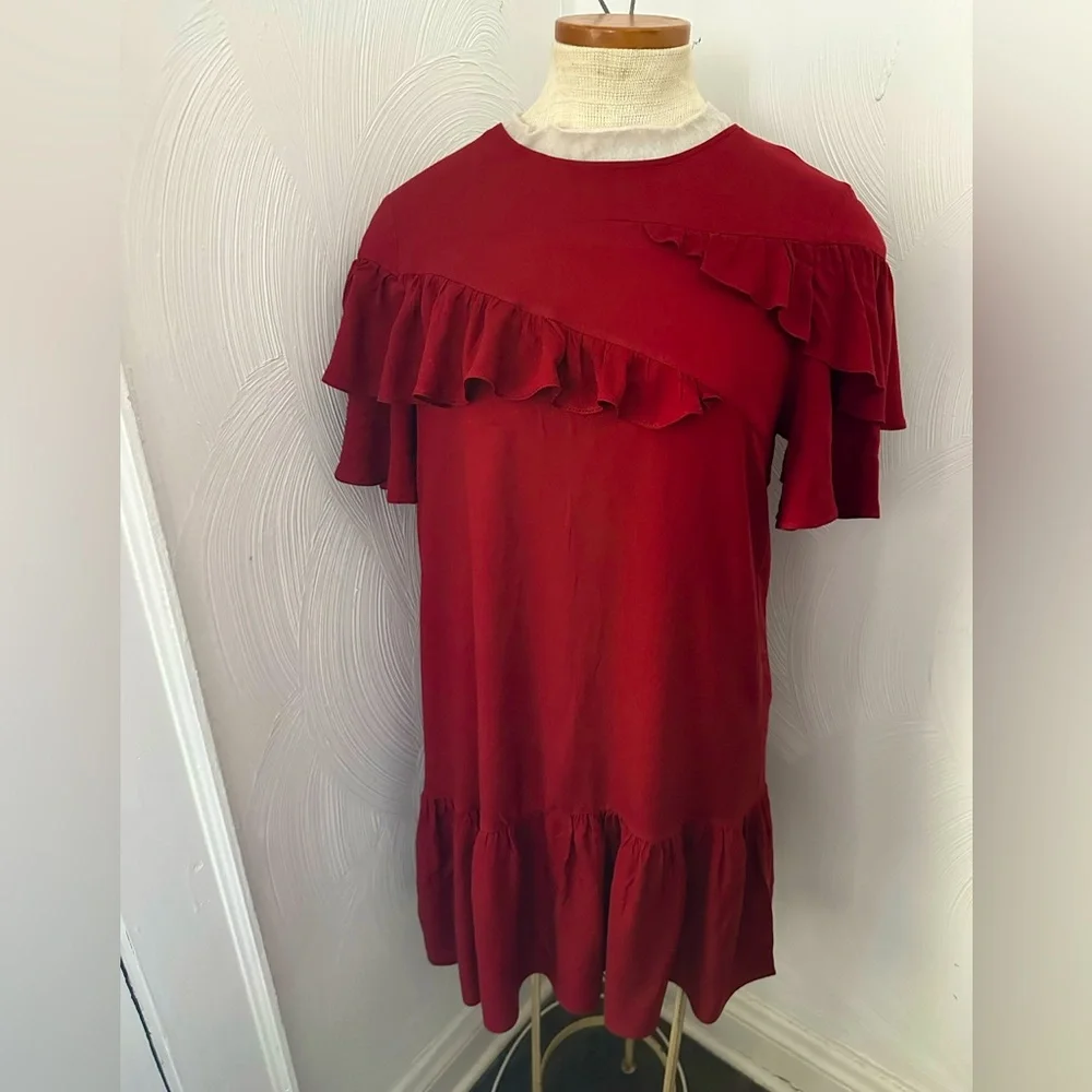 ASOS | Dresses | Asos Deep Wine Red Asymmetrical Ruffle Dress Sz 4 ...